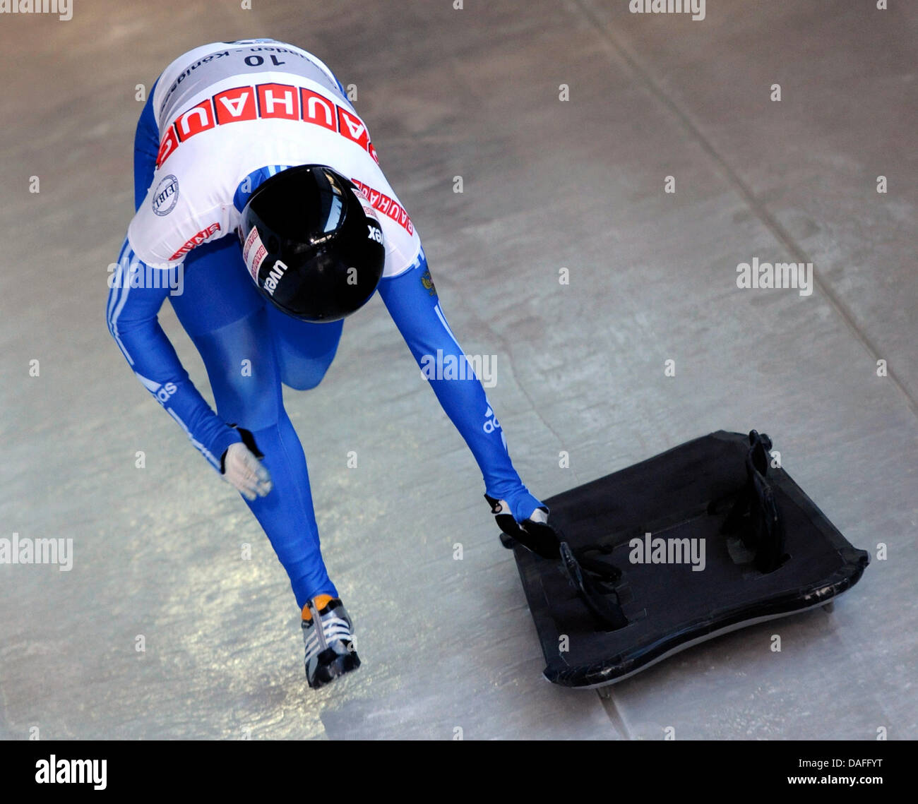 Russian skeleton athlete Olga Potelitcina rides during the second round ...
