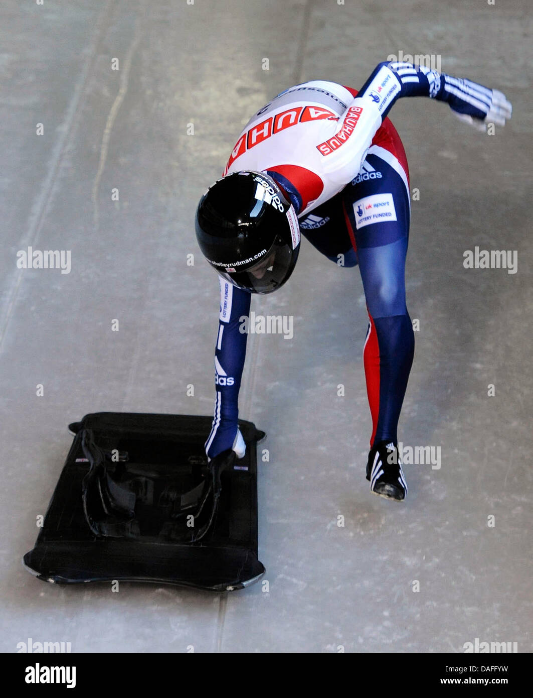 British skeleton athlete Shelley Rudman rides during the second round ...