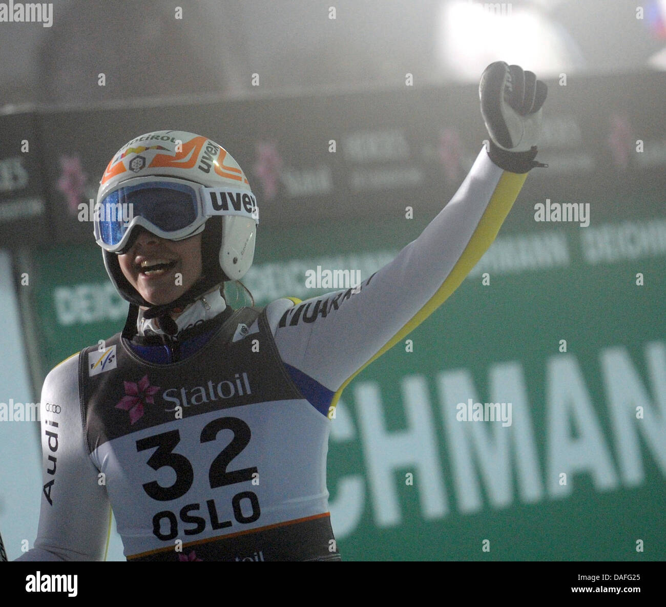 Runner-up Elena Runggaldier of Italy celebrates after the Women's ...