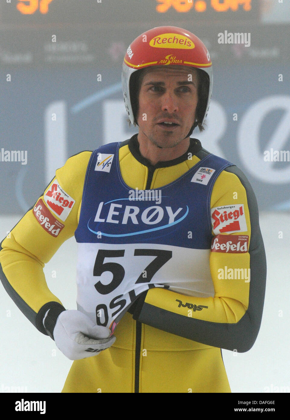 Felix Gottwald of Austria reacts after the Ski Jumping of the Nordic ...
