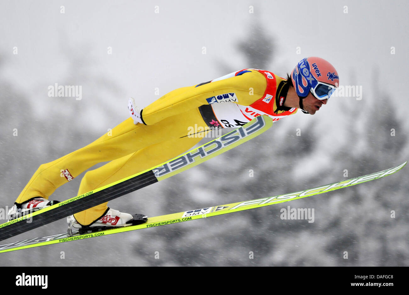 Second placed Andreas Kofler of Austria soars through the air during ...