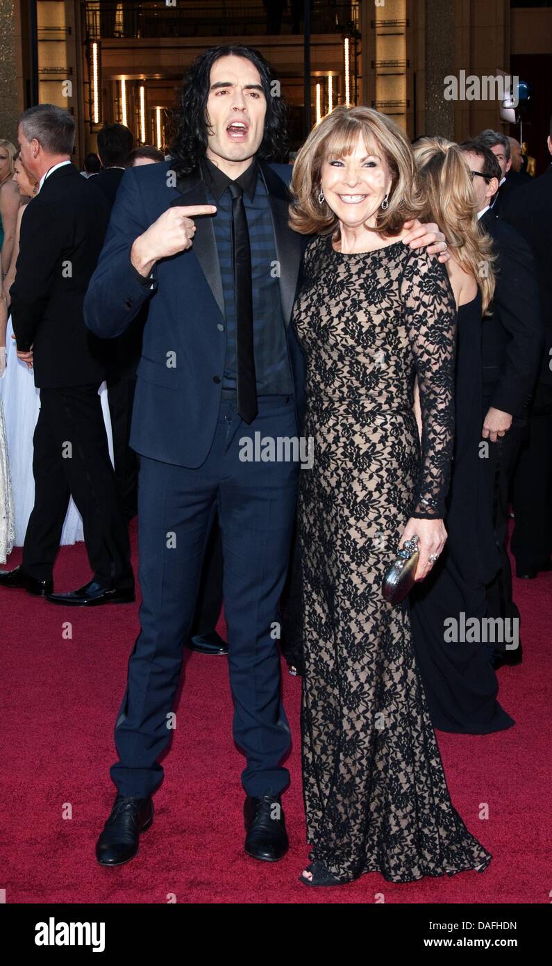 English comedian Russell Brand and his mother Barbara Elizabeth arrive ...