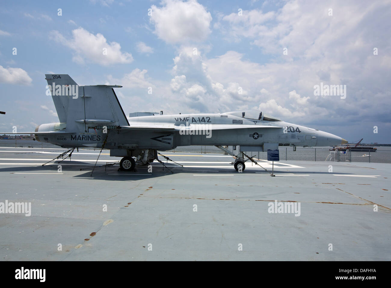 F/A-18A fighter jet on the flight deck of the the USS Yorktown aircraft ...