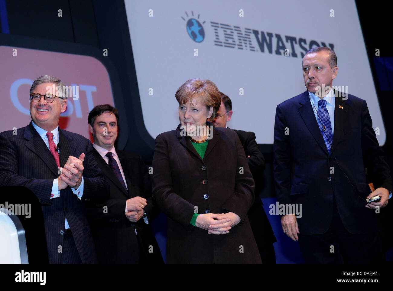 German Chancellor Angela Merkel (3-l), the head of IBM Sam Palmisano (l ...