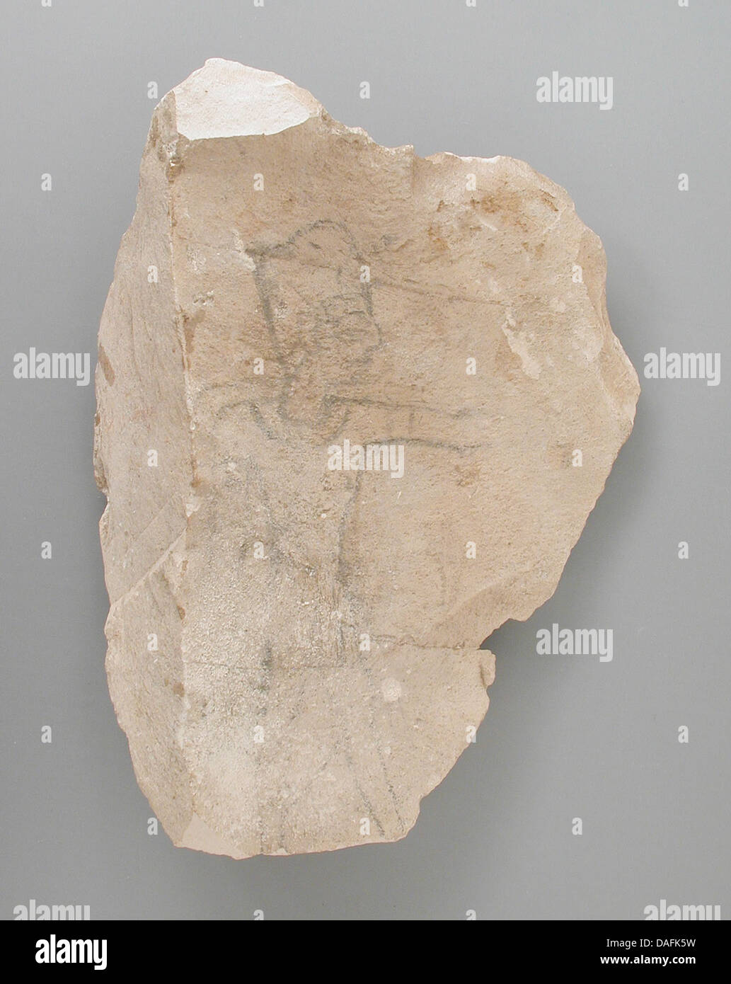 This figural ostracon from ancient Egypt shows a king standing, likely ...