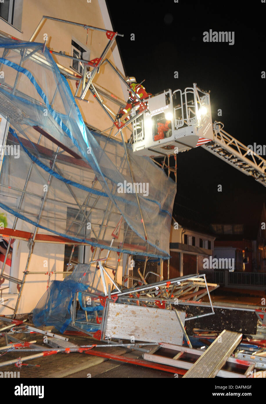 Firefighters secure a collapsed scaffold in Kirchzarten, Germany, 05 ...