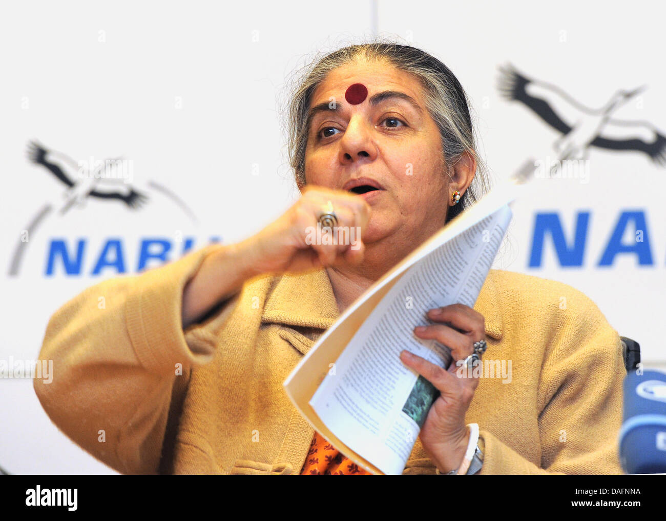 Indian environmental activist Vandana Shiva speaks during a press ...