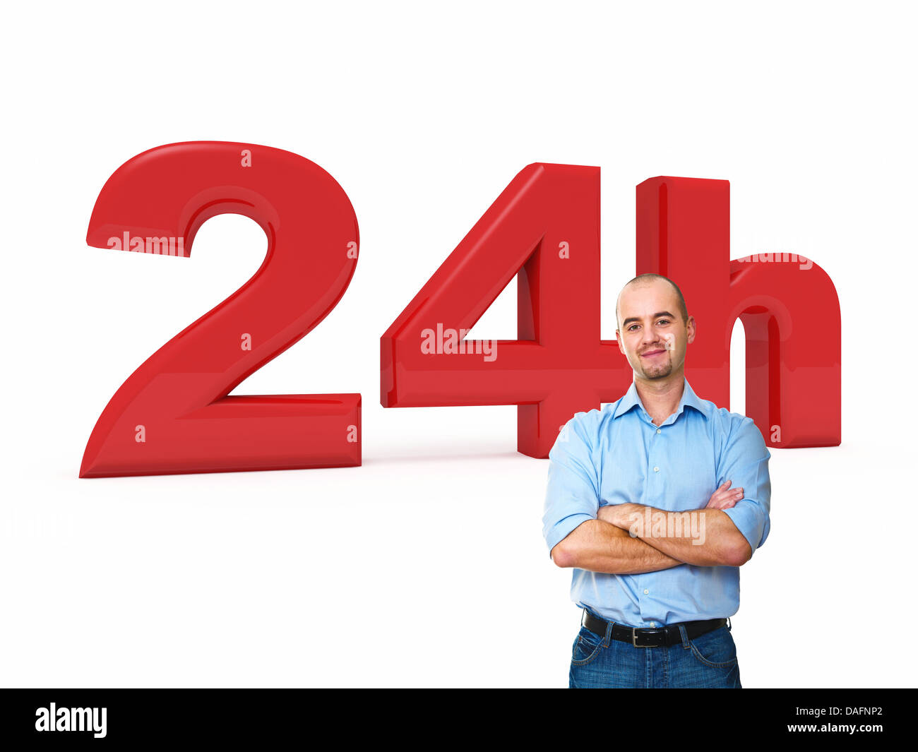 confident man and 3d 24h text Stock Photo - Alamy