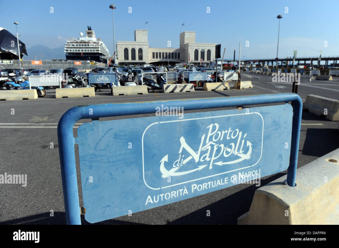 Ferries anchor on a pier at the terminal port in Naples, Italy, 18 ...