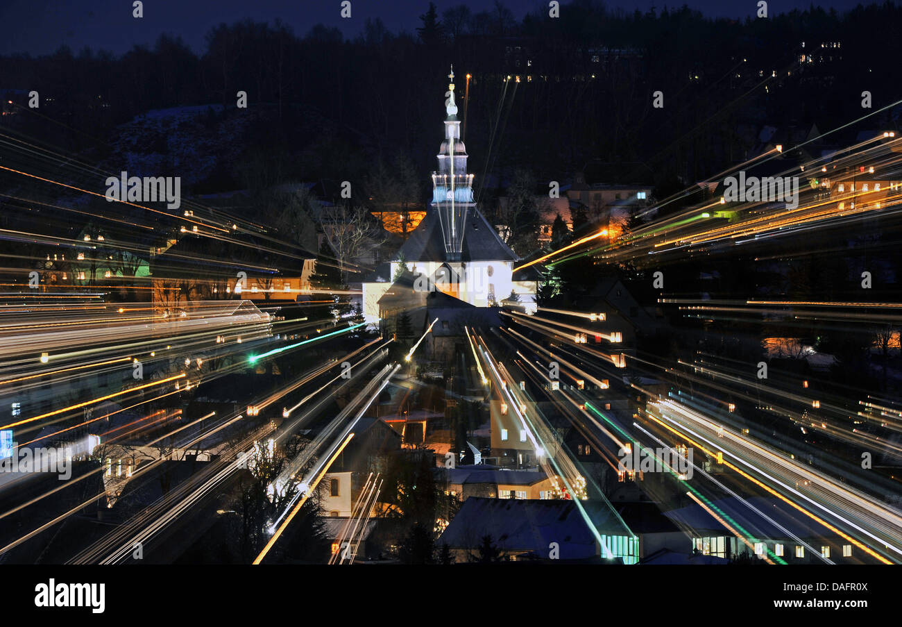 The toy idustry village shines with lights around the characteristic ...