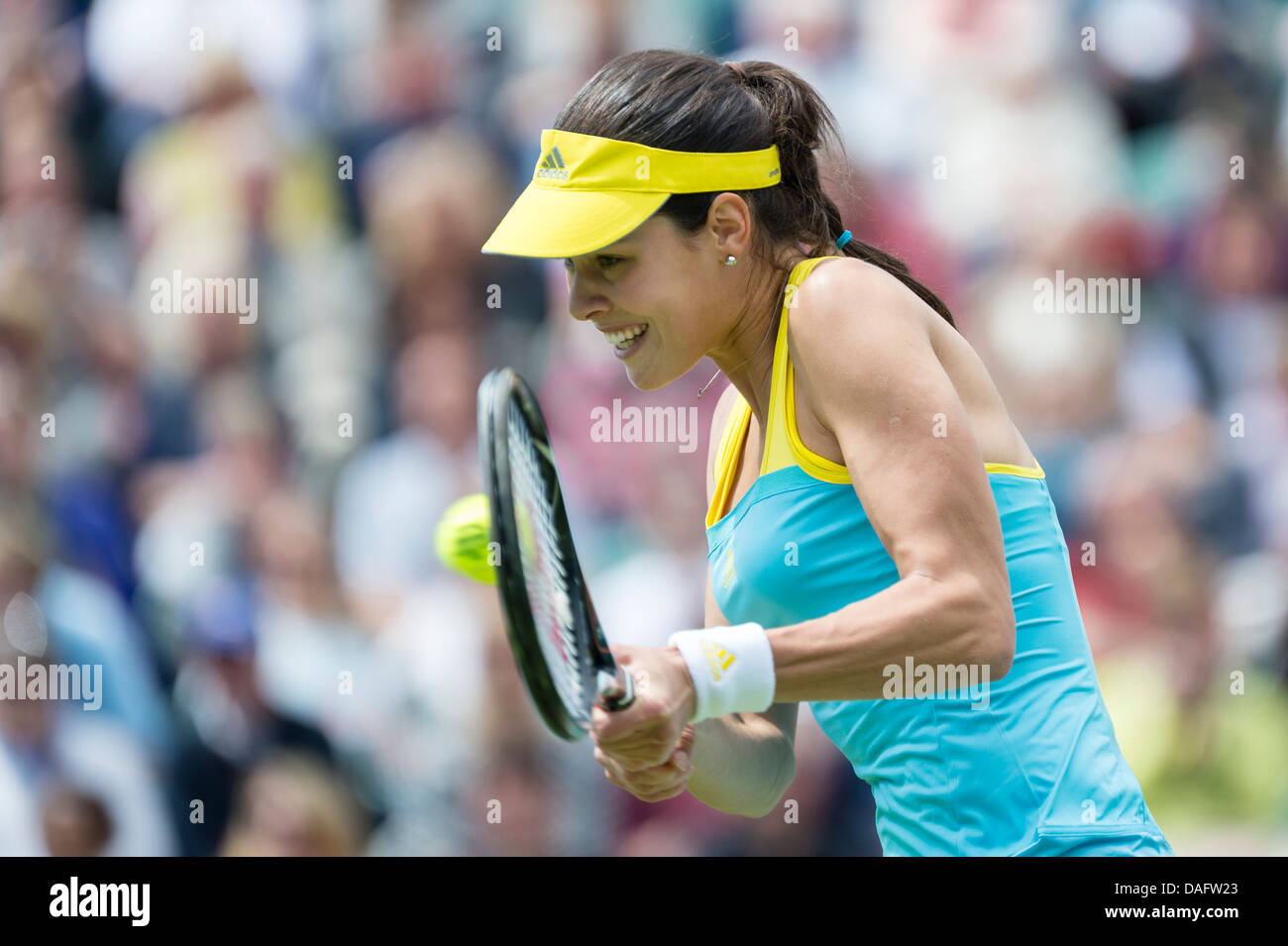 Ana Ivanovic of Serbia in action playing two handed backhand shot ...