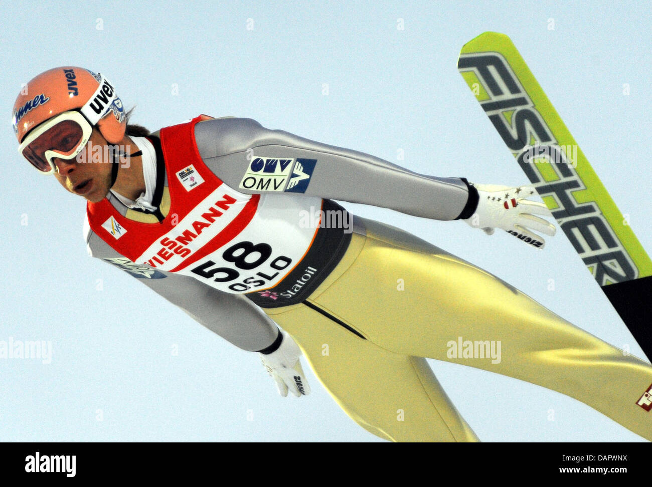 Martin Koch from Austria soars through the air during the Ski Jumping ...