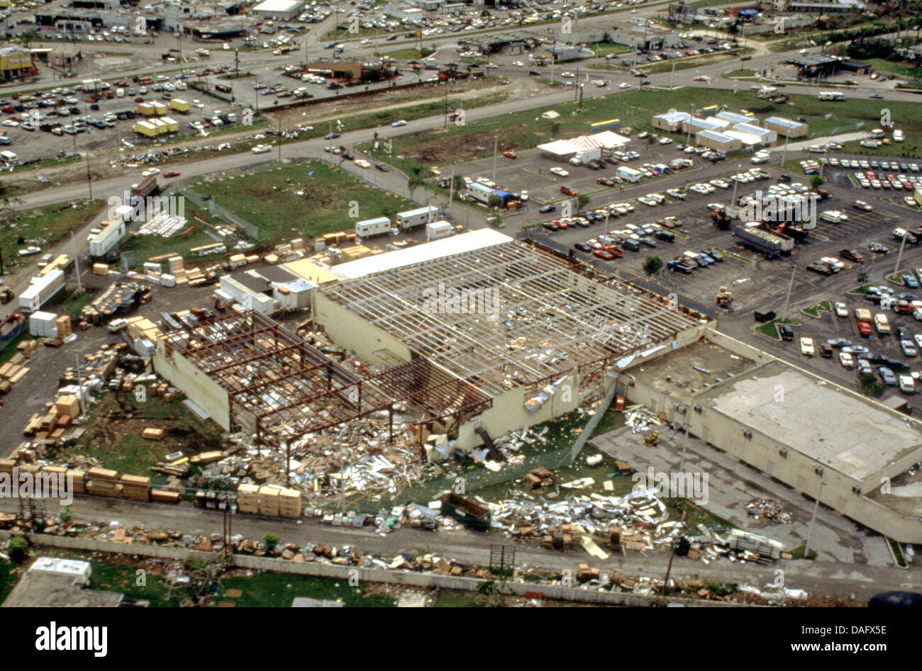 Aerial view of hundreds of homes destroyed by Hurricane Andrew August ...