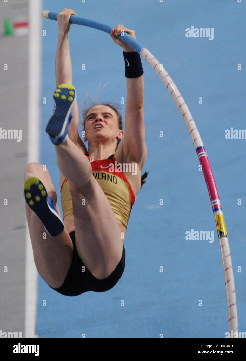 Germany's Silke Spiegelburg competes in the pole vault qualifications ...