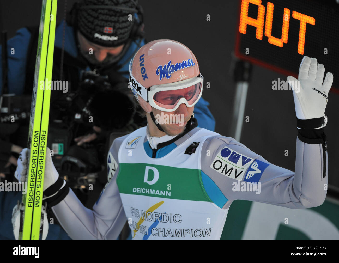 Martin Koch from Austria waves to the fans during the Ski Jumping Large ...