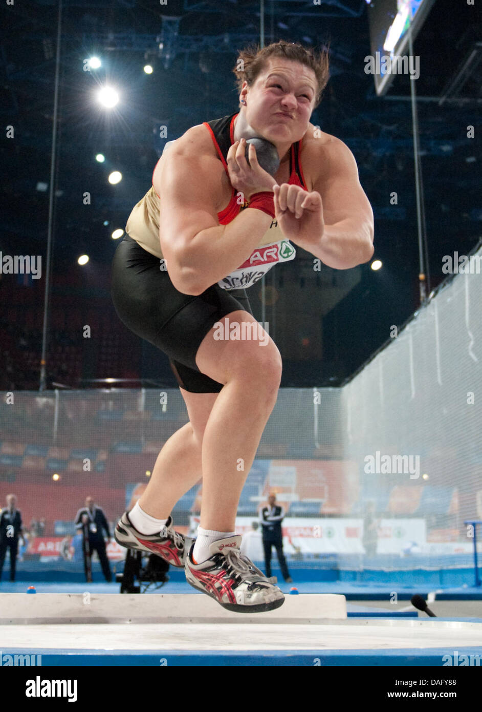 German athlete Christina Schwanitz is pictured during the women's shot ...