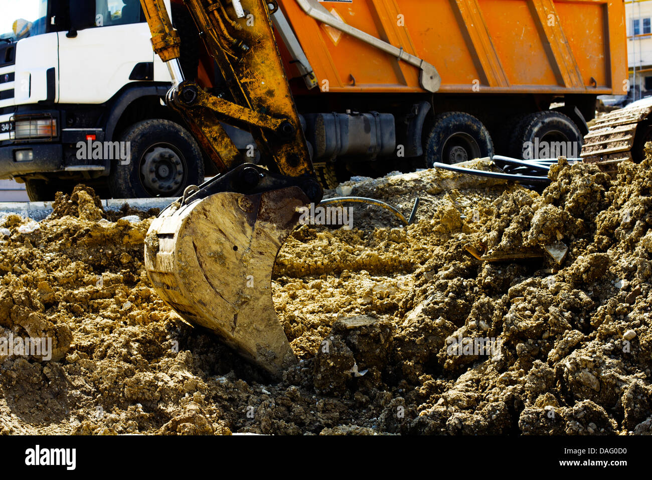Excavator machines on the construction site Stock Photo - Alamy