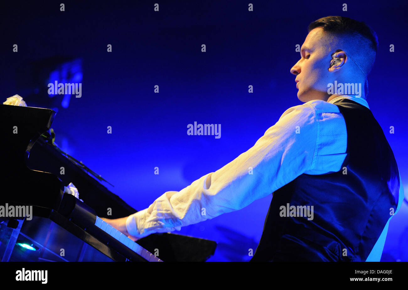 Musician Adam Anderson of the British band Hurts is pictured on stage ...