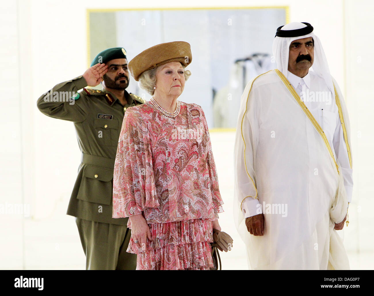 Queen Beatrix of The Netherlands is welcomed by Sheikh Hamad bin ...