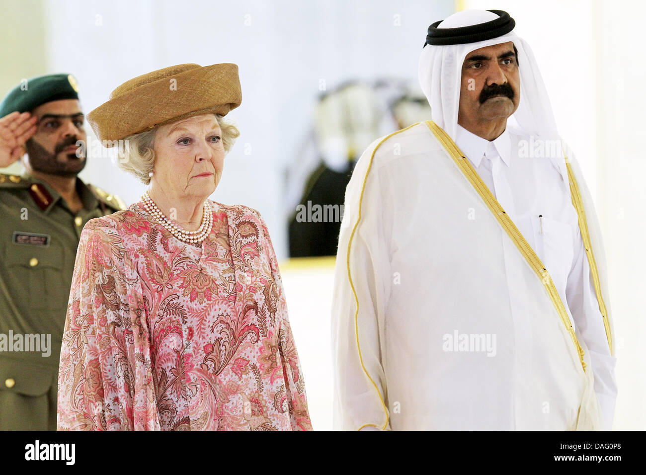 Queen Beatrix of The Netherlands is welcomed by Sheikh Hamad bin ...