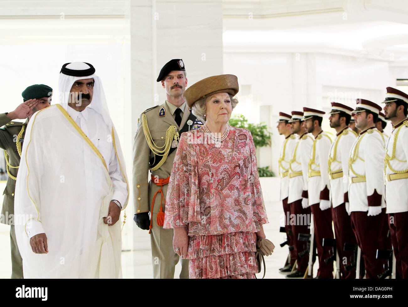 Queen Beatrix of The Netherlands is welcomed by Sheikh Hamad bin ...