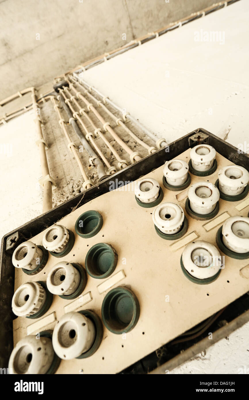 A old electricity installation with cables Stock Photo - Alamy