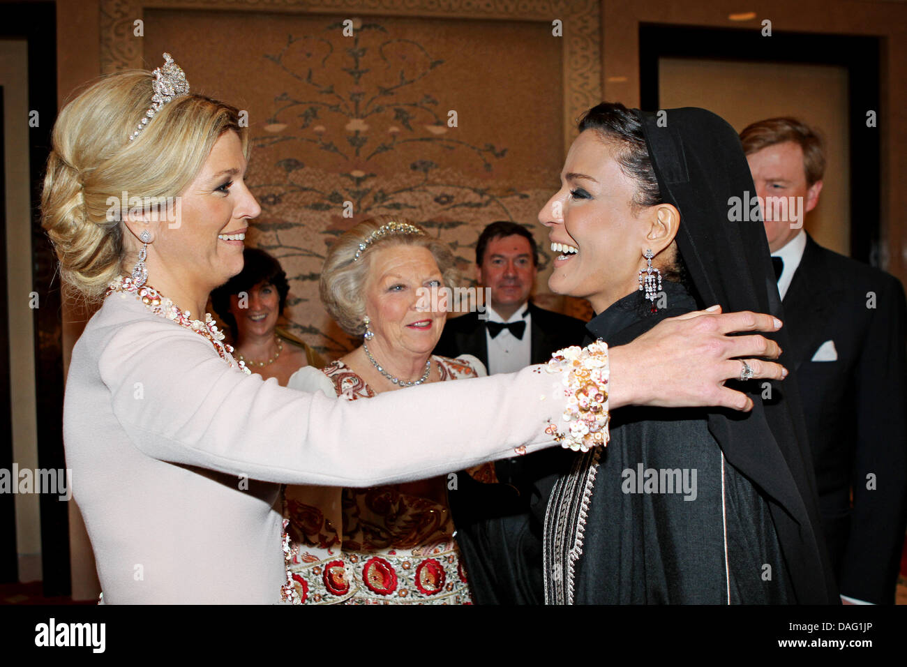 Princess Maxima of The Netherlands (L) and Sheikha Mozah attend a ...