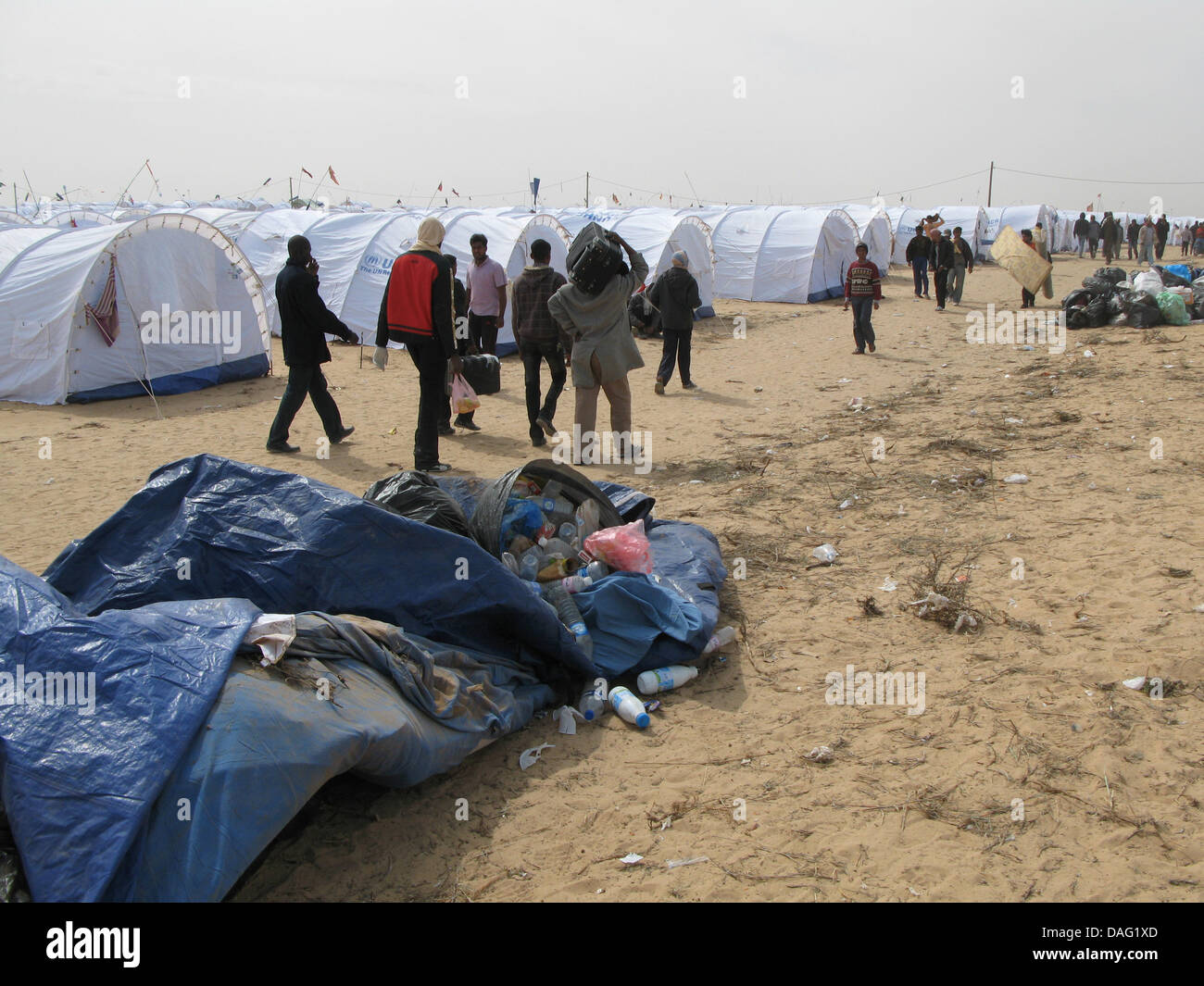 The picture shows refugees who have managed to escape from Lybia in a ...