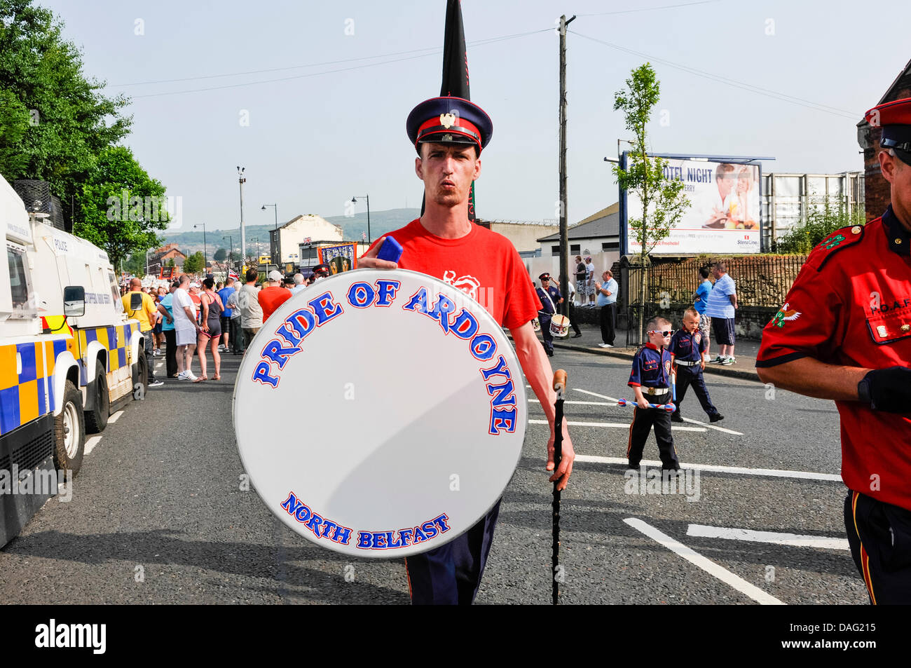 Belfast, Northern Ireland, 12th July 2013 - A bandsman holds up a spare ...