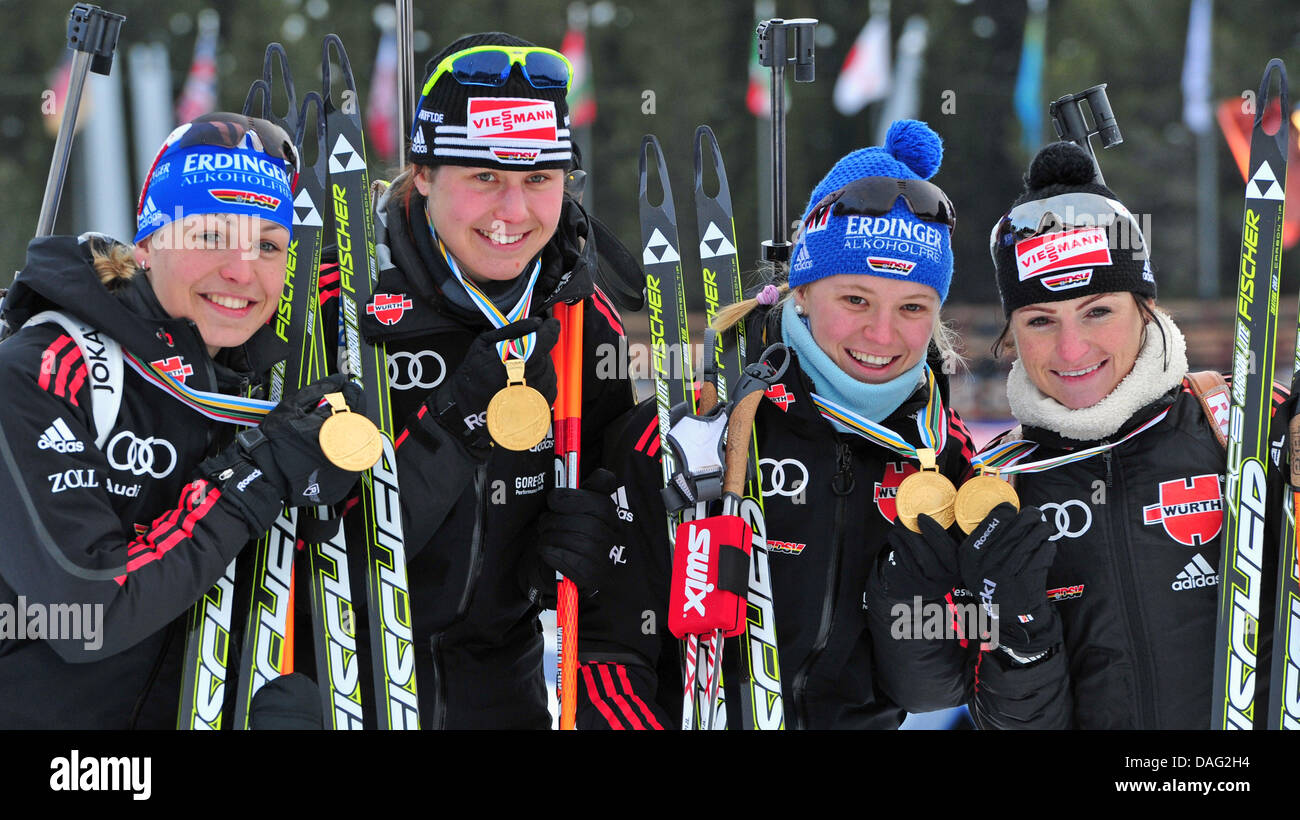 Magdalena Neuner, Tina Bachmann, Miriam Goessner and Andrea Henkel (L-R ...