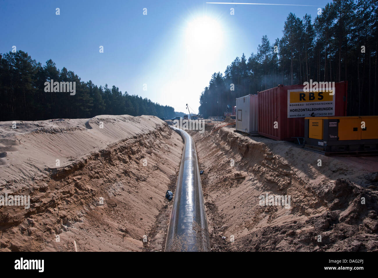 Tubes of OPAL pipeline are passed under autobahn A12 near Friedersdorf ...