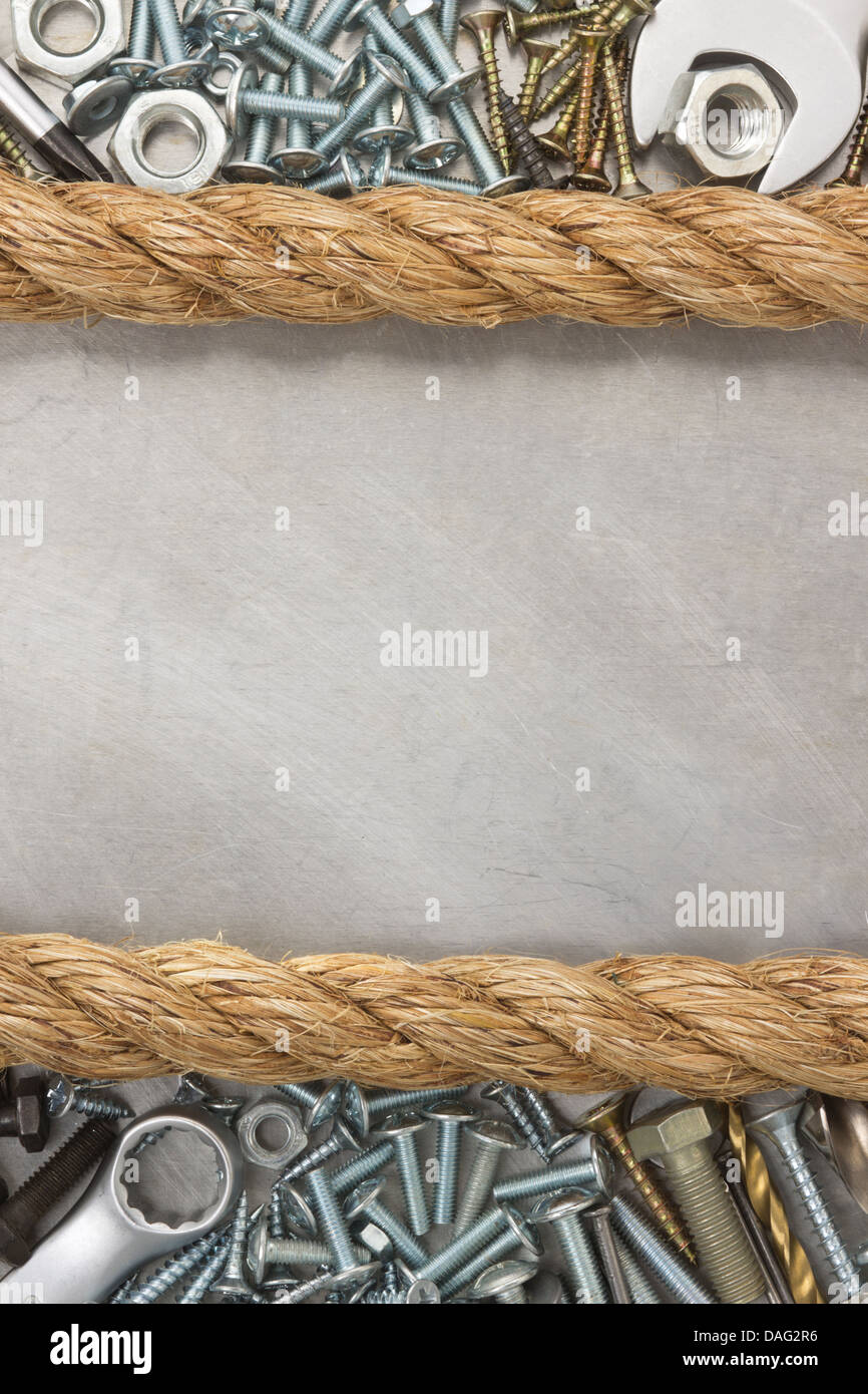 metal construction hardware tool and rope Stock Photo - Alamy