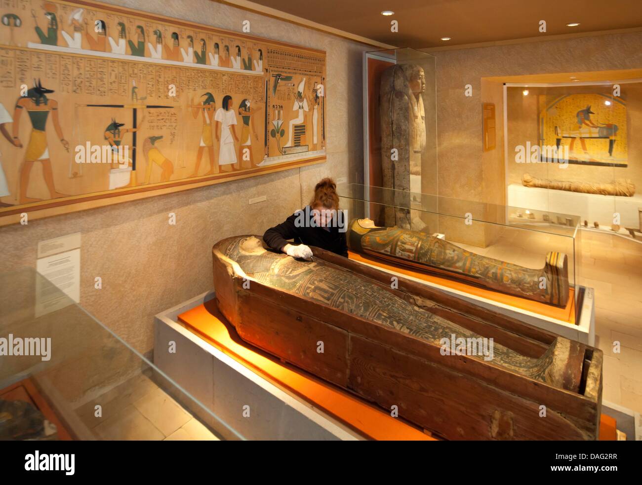 The sarcophagus of an Egyptian mummy dated 945-800 BC is restored in ...