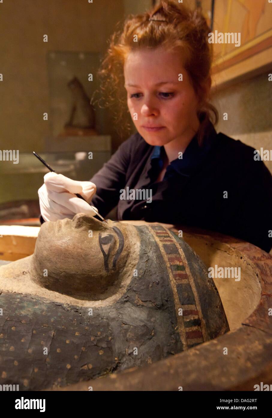 The sarcophagus of an Egyptian mummy dated 945-800 BC is restored in ...