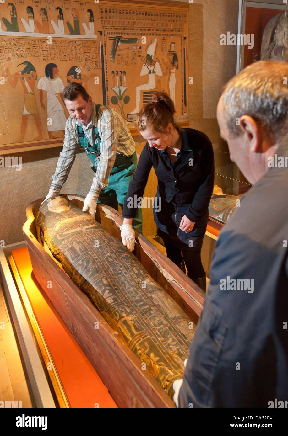 The sarcophagus of an Egyptian mummy dated 945-800 BC is restored in ...