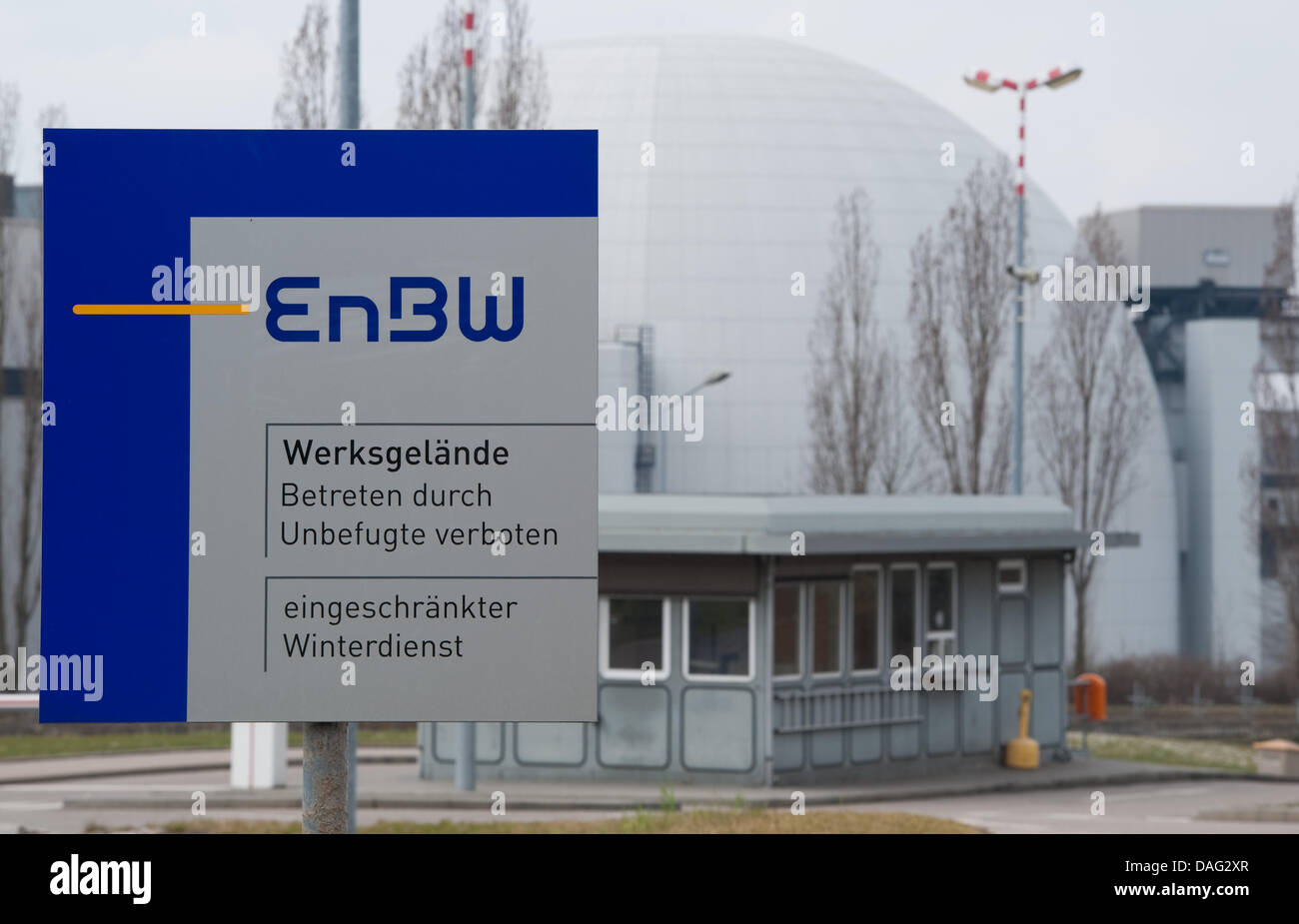 The picture shows a sign that reads 'EnBw' in front of one of the two ...
