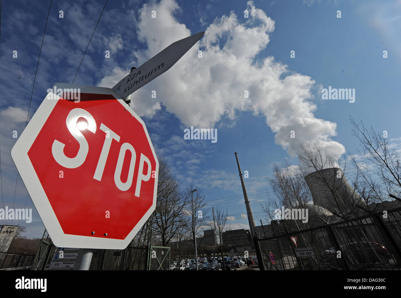 The picture shows a 'Stop Sign' in front of the nuclear power plants ...