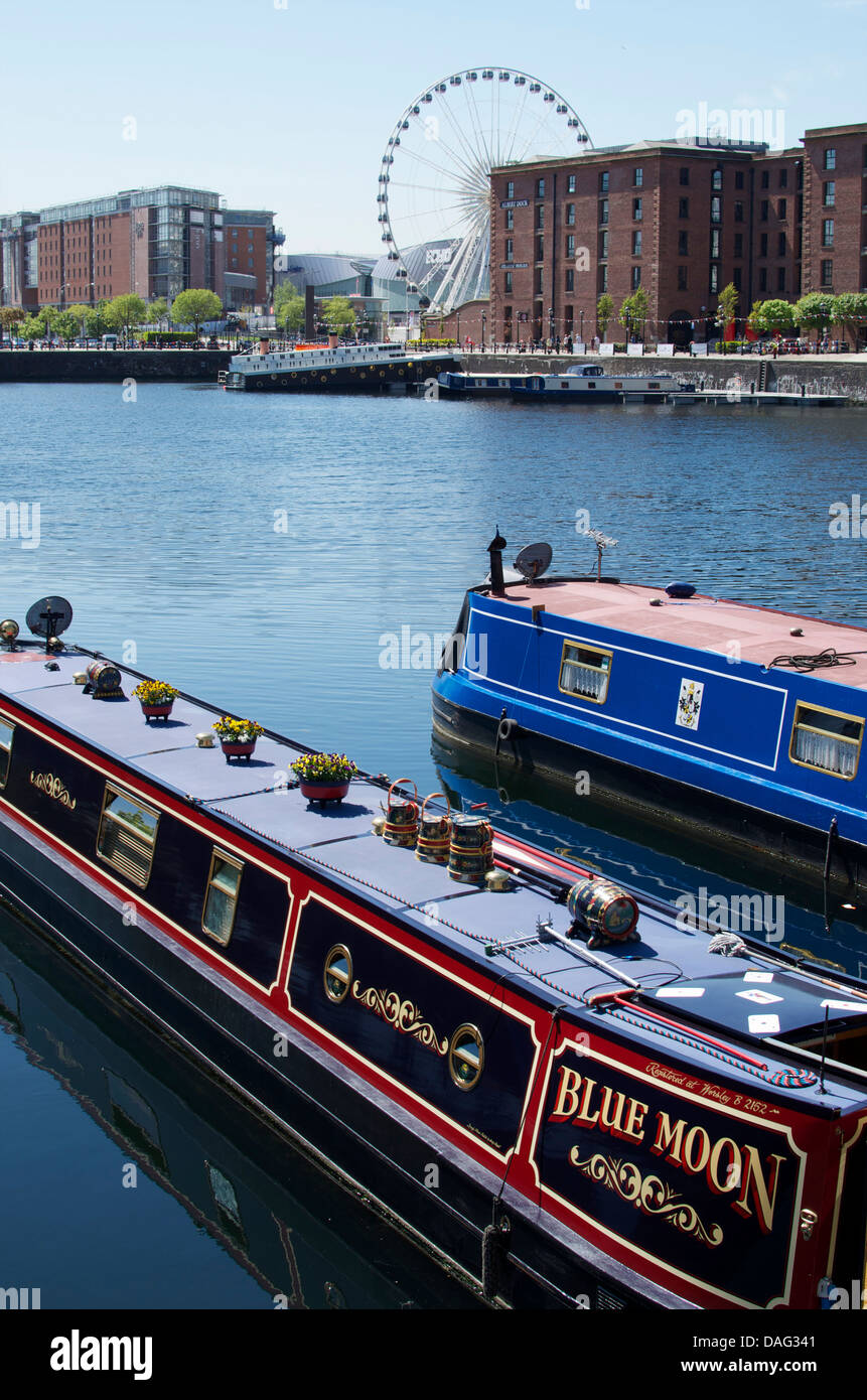 [narrow boats] moored in front of the Albert Dock, Liverpool Stock ...