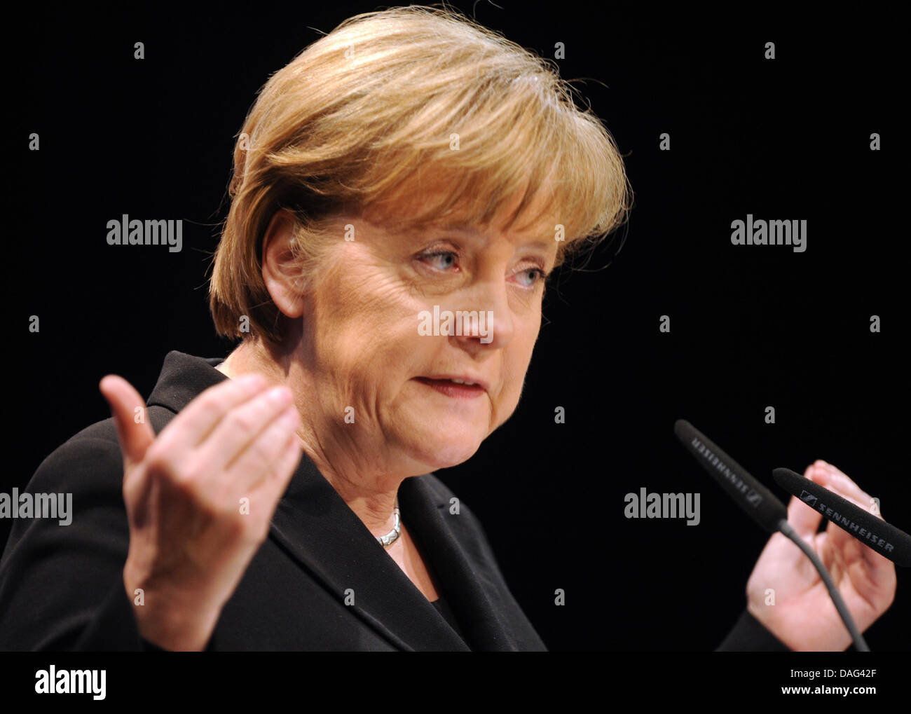 German Chancellor Angela Merkel of the Christian Democrats speaks ...