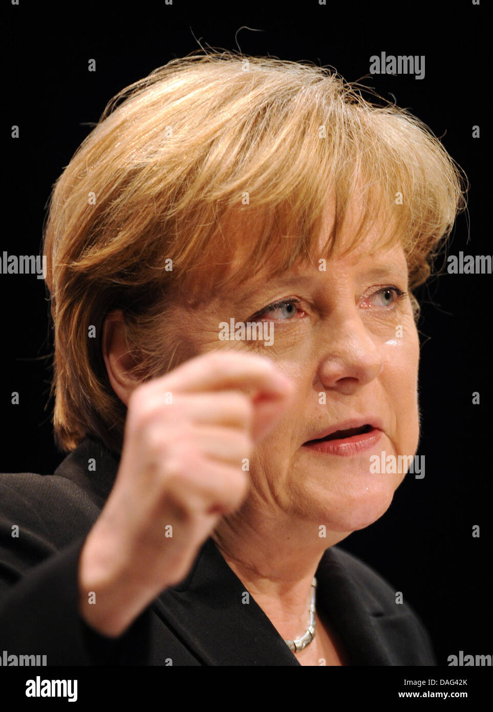 German Chancellor Angela Merkel of the Christian Democrats speaks ...