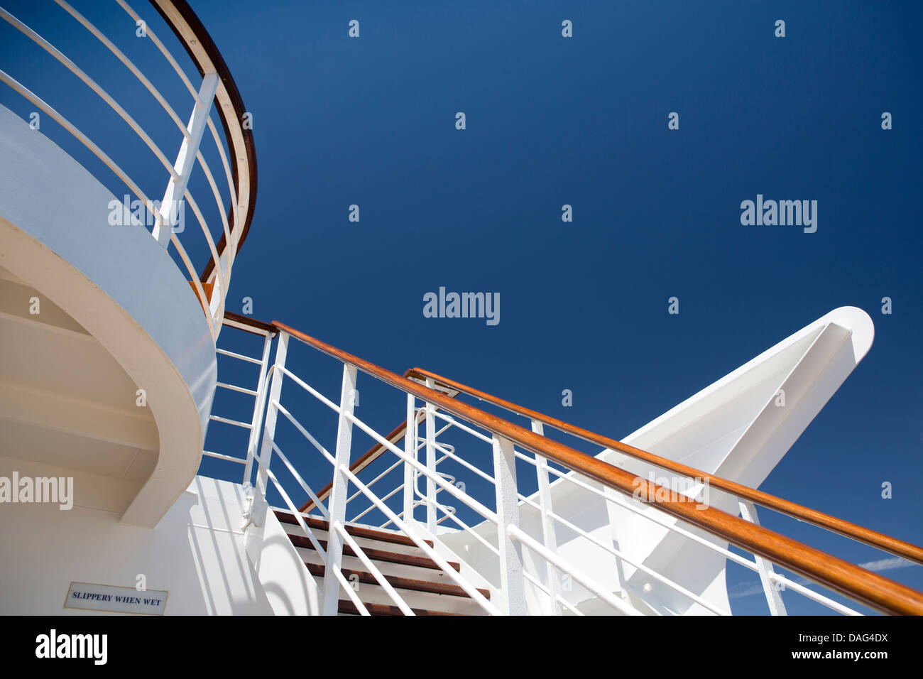 Oman, Muscat, steps up to promenade deck in tropical blue sky Stock ...