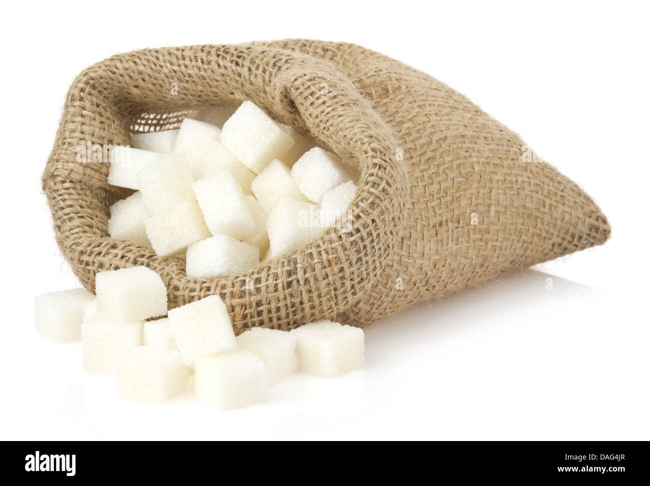 sugar cubes in bag sack isolated on white background Stock Photo - Alamy