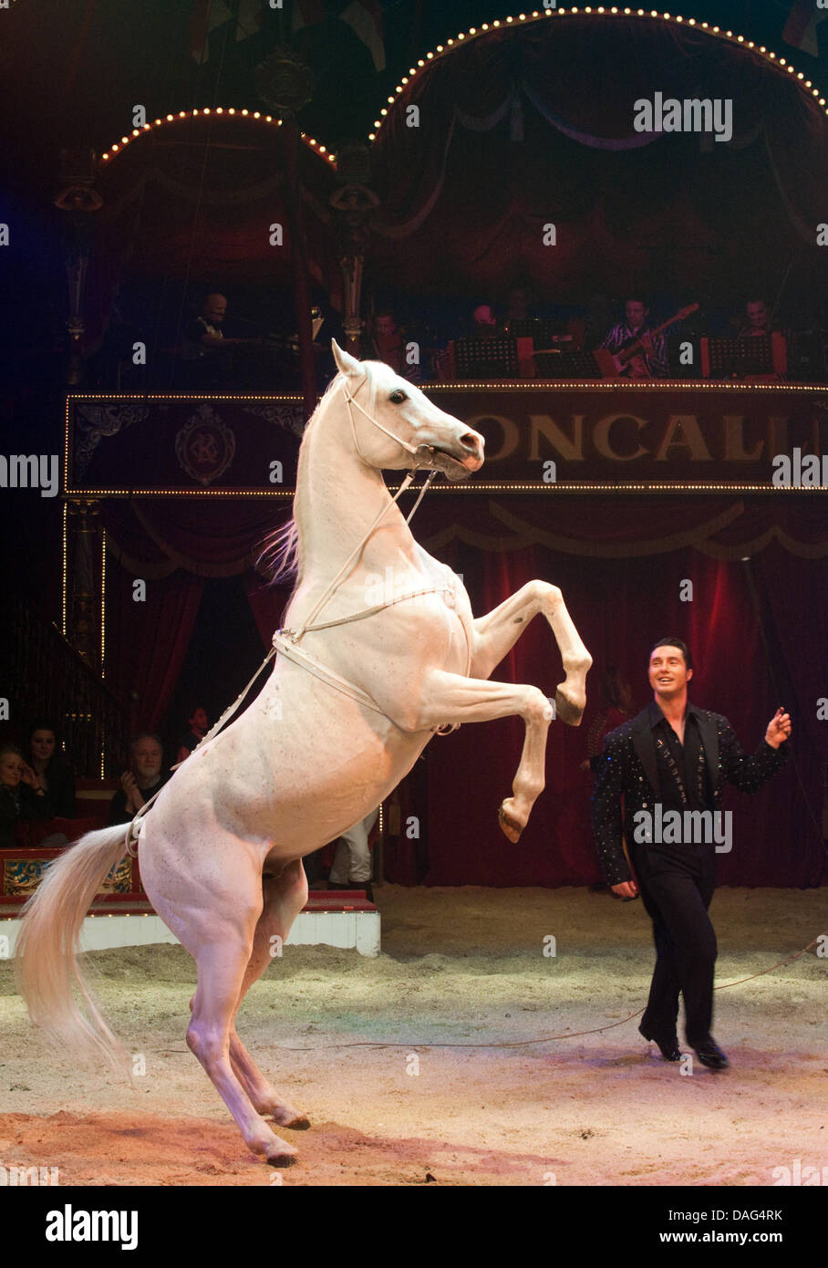 Florian Richter presents his horse dressage during the premiere of the Circus Roncalli programme ...