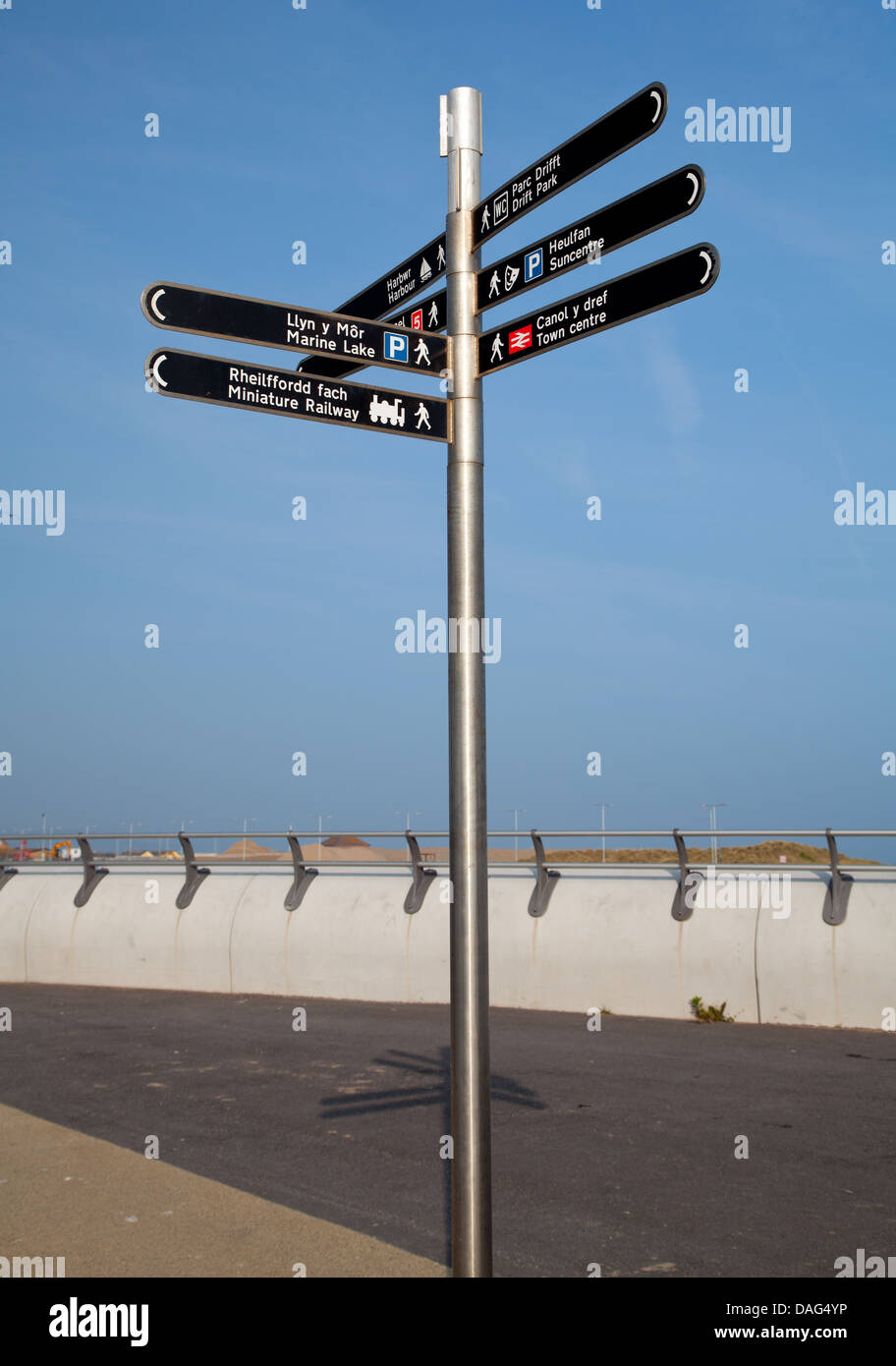 Signage at Rhyl Voryd / Foryd Habour, Rhyl / seaside showing directions ...