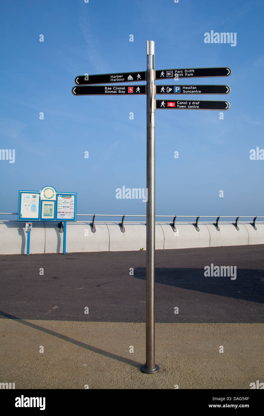 Signage at Rhyl Voryd / Foryd Habour, Rhyl seaside showing directions ...