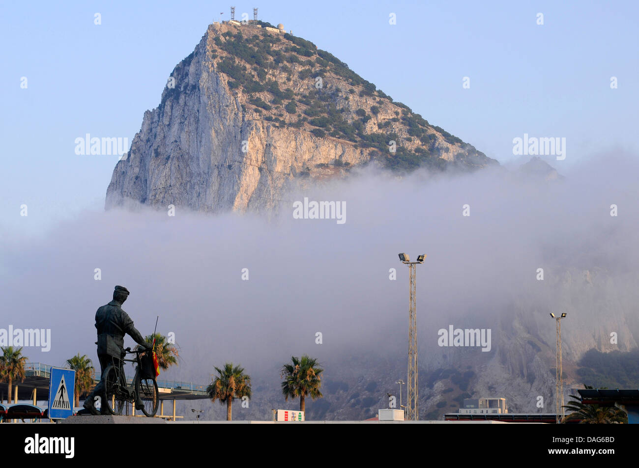 the Rock of Gibraltar poking out of ground fog, Gibraltar Stock Photo ...