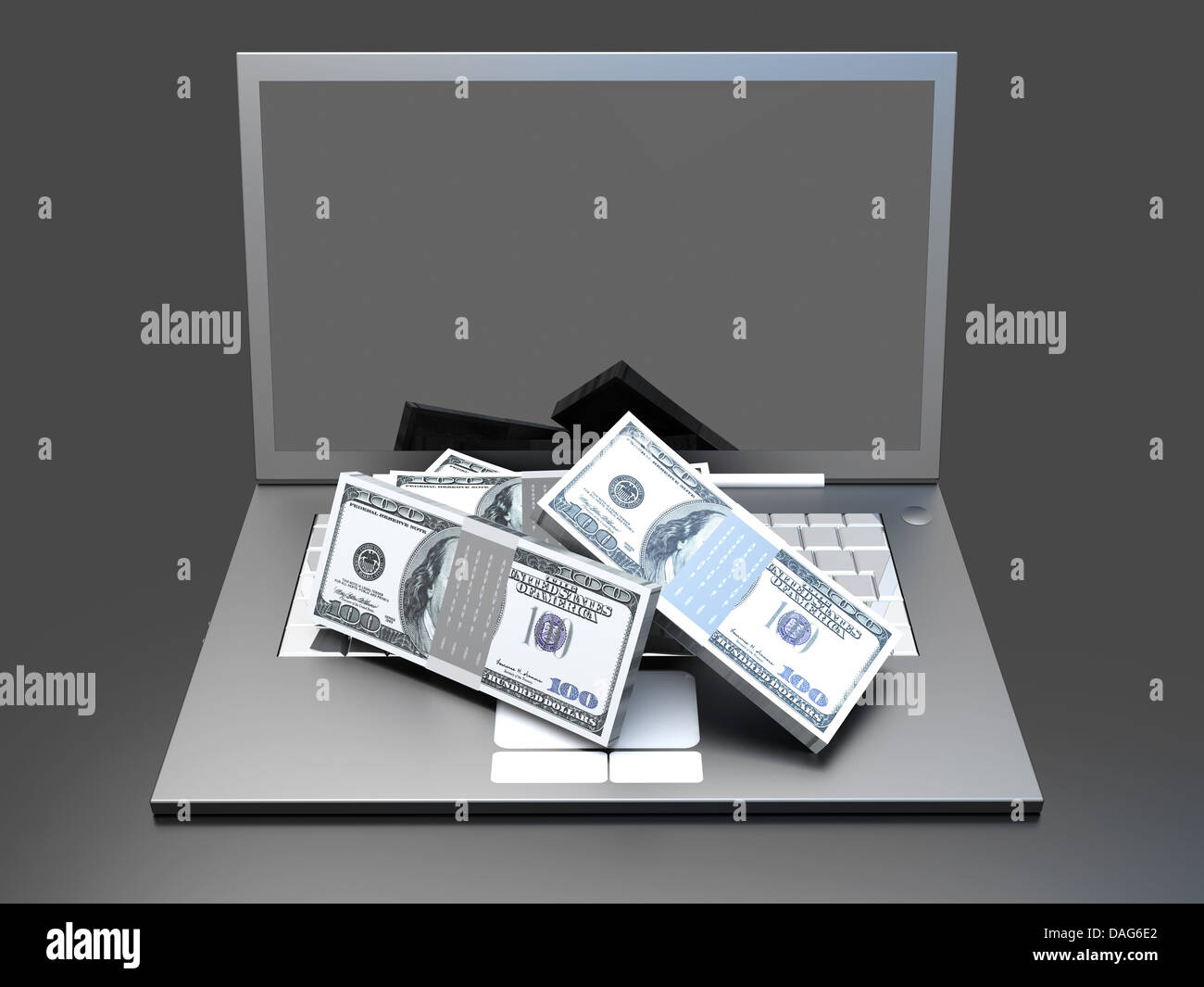 A Laptop with some cash. 3D rendered illustration Stock Photo - Alamy