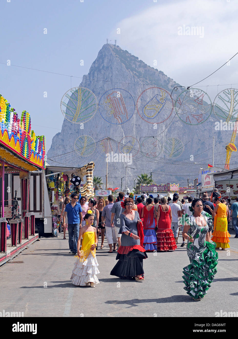 female flamenco dancers celebrating the annual fair, Rock of Gibraltar ...