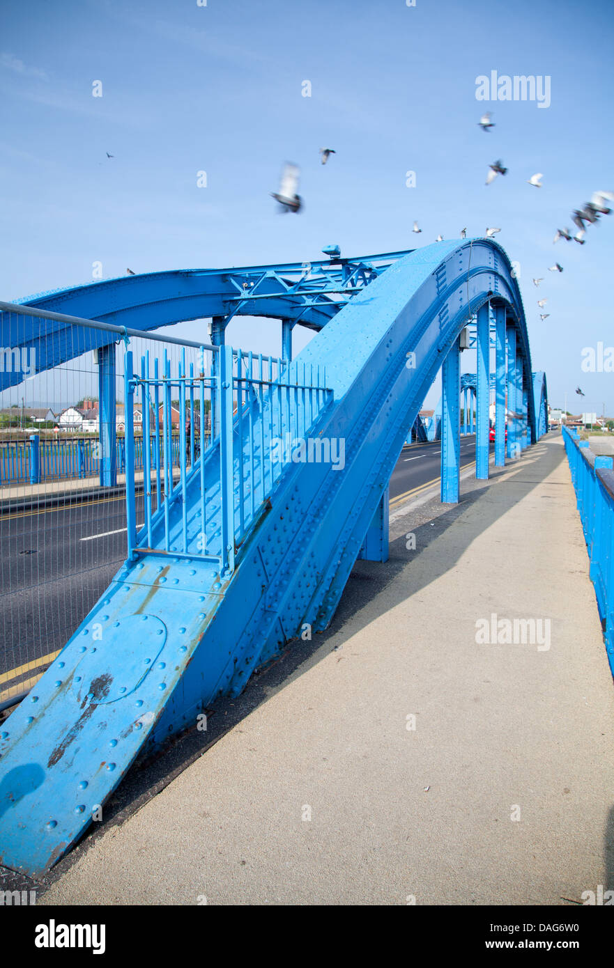 Pigeons landing on newly re-painted Voryd Harbour Bridge in Rhyl ...