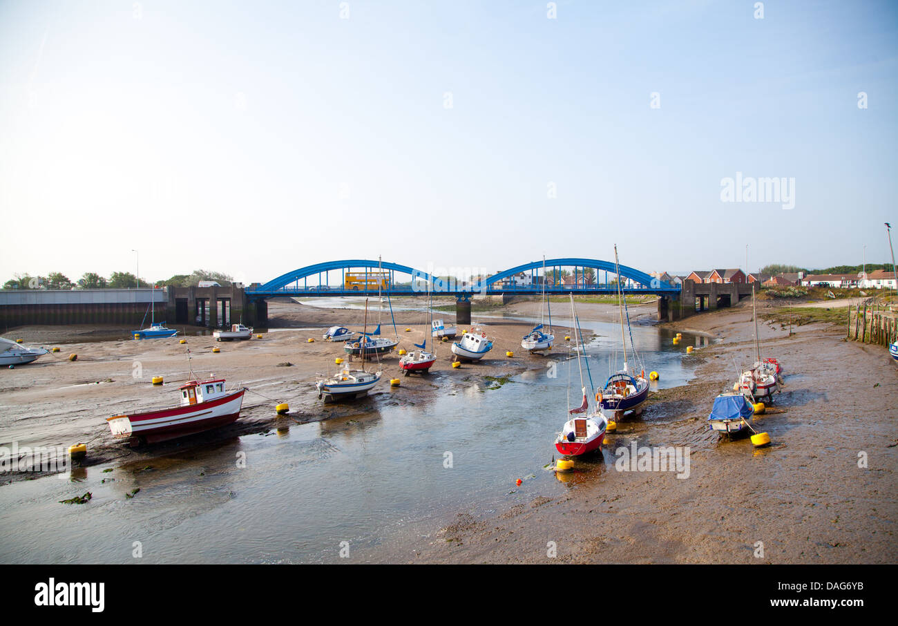 Creative shot of Foryd / Voryd Harbour bridge, Rhyl taken at low tide ...
